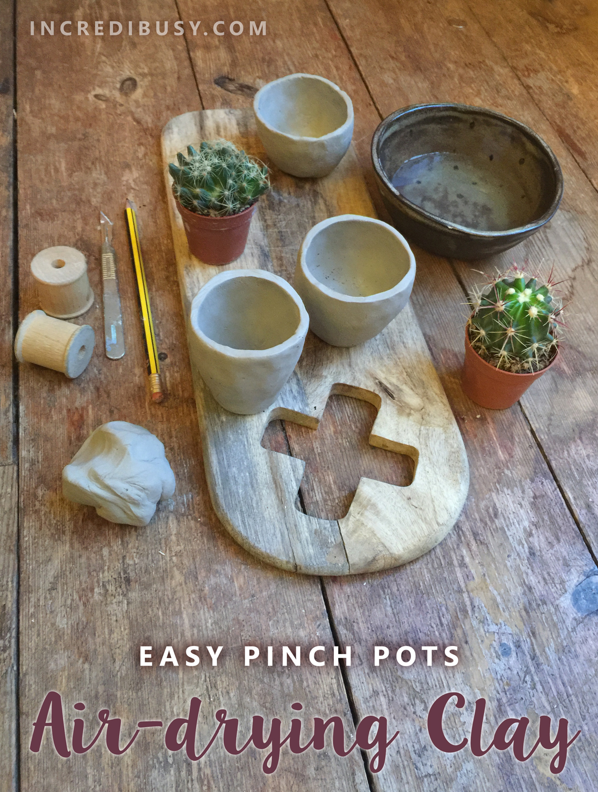 Pinch pots made from air drying clay - Incredibusy